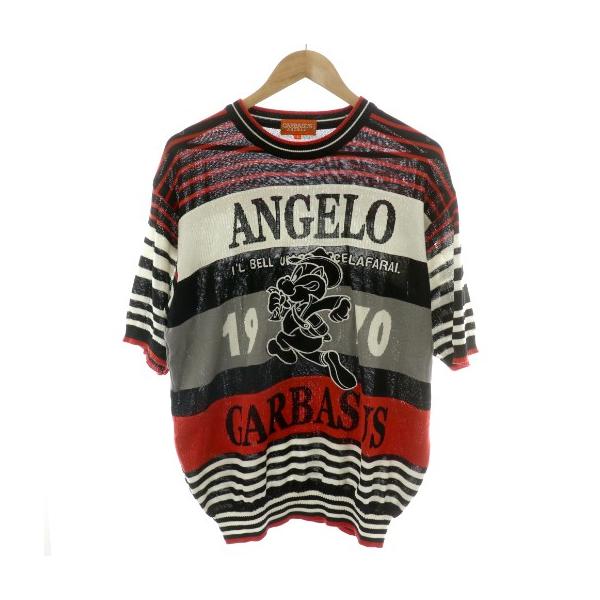アンジェロガルバス ANGELO GARBASUS ニット サマーセーター 半袖 総柄 キャラクター イラスト ボーダー L 赤 レッド 黒 ブラック 白 ホワイト 61760103251【表記サイズ】L【実寸サイズ】肩幅：約51cm　身幅...