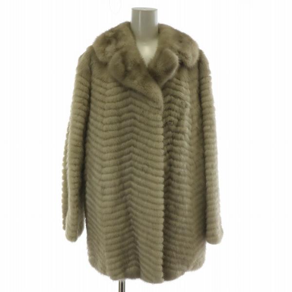 フィアンセス Fiancesse サファイアミンクファー コート ミドル シェブロン アウター 毛皮 13 XL グレー /XZ ■GY18 レディース【表記サイズ】13 （日本サイズ XL相当）【実寸サイズ】身幅：50.5cm　着丈：69...