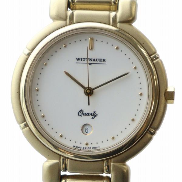 ウィットナー WITTNAUER 腕時計 ウォッチ クォーツ カレンダー付き 白文字盤 ロゴ ゴールド色 W5103-A・E956 ■GY18 /MQ メンズ【表記サイズ】実寸サイズをご参考ください。【実寸サイズ】バンド幅：約1.5cm　腕...
