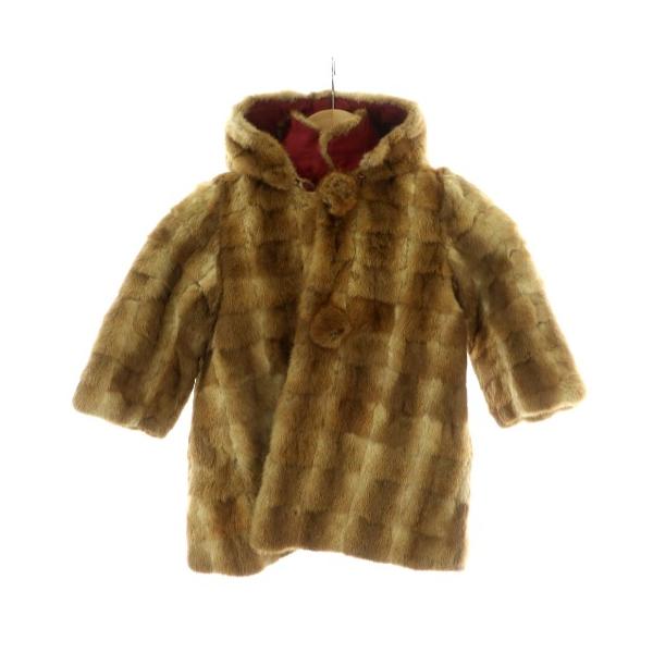 ファーコート ミドル ハーフ リスファー 毛皮 フード付き 総裏地 茶 ブラウン 赤 レッド /MP ■GY18 キッズ【表記サイズ】実寸サイズをご確認ください【実寸サイズ】肩幅：約30cm　身幅：約43cm　着丈：約51cm　袖丈：約35...