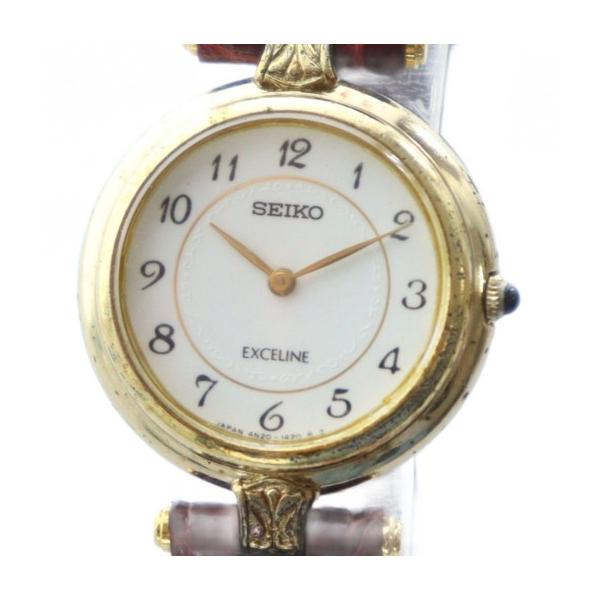 セイコー SEIKO EXCELINE エクセリーヌ 腕時計 ウォッチ クォーツ 白文字盤 ゴールドカラー 金色 レザーベルト 4N20-0860【ブランド】セイコー SEIKO【表記サイズ】実寸サイズをご参考ください。【実寸サイズ】バンド...