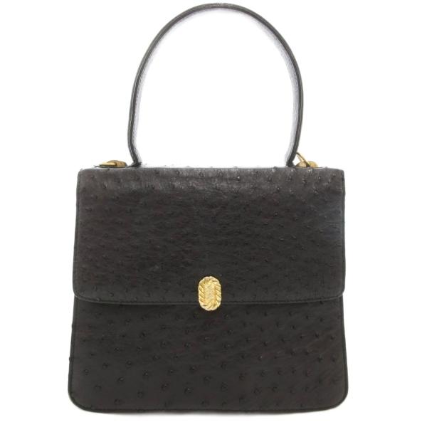 バリーニ Ballini ハンドバッグ オーストリッチレザー 黒 ブラック /AE ■GY18 レディース【表記サイズ】--【実寸サイズ】持ち手の長さ：34cm　ヨコ：23cm　タテ：21cm　マチ：6cm　ショルダーの長さ：--cm　　【...