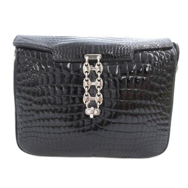 サンタンジェロ アルド SANTANGELO ALDO ワンショルダーバッグ ハンド 肩掛け シャイニー クロコダイル レザー ワニ革 ターンロック 黒【実寸サイズ】持ち手の長さ：43-48cm　ヨコ：24cm　タテ：14cm　マチ：5cm...