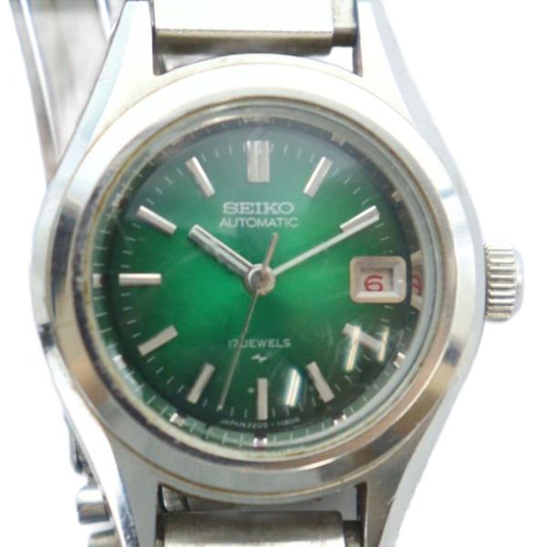 セイコー SEIKO 2205-0690 腕時計 ウォッチ 自動巻き カレンダー付き ロゴ 緑文字盤 シルバー色 ■GY18 /MQ レディース【ブランド】セイコー SEIKO【表記サイズ】実寸サイズをご参考ください。【実寸サイズ】バンド幅...