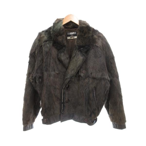エンバ EMBA マーモットファーブルゾン ジャケット 短丈 毛皮 エルボーパッチ レザー F 茶 ブラウン /GV メンズ【表記サイズ】F【実寸サイズ】身幅：65cm　着丈：68cm　ゆき丈：78cm　　【素材】マーモットプレート　【色】...