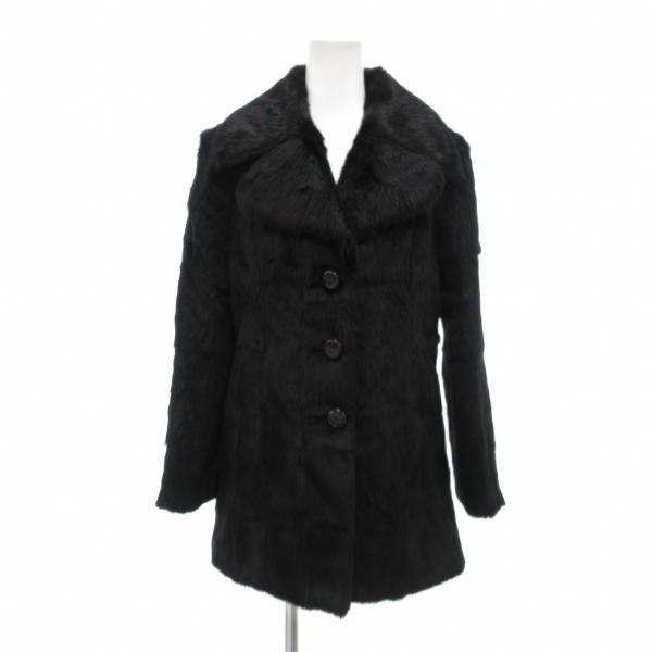 EMBA エンバ リスファー コート 毛皮 ミドル ハーフ丈 11号 大きいサイズ 黒 ブラック /UO ■GY18 レディース【表記サイズ】11【実寸サイズ】肩幅：40cm　身幅：44cm　袖丈：55cm　着丈：67cm　　【素材】中国リ...