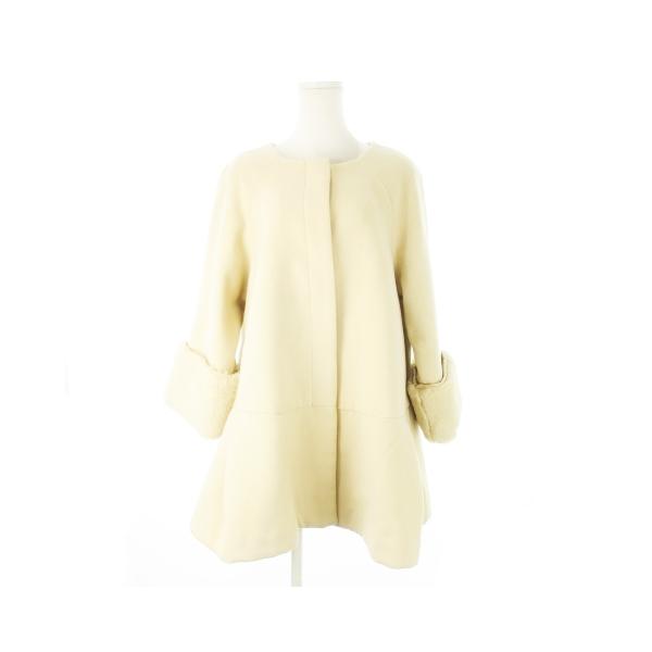 スナイデル SNIDEL ノーカラーコート ペプラム ファー付き 比翼 ミドル丈 F ベージュ /CK3 ■GY11 レディース【ブランド】スナイデル SNIDEL【表記サイズ】F【実寸サイズ】身幅：53cm　着丈：75cm　ゆき丈：72c...