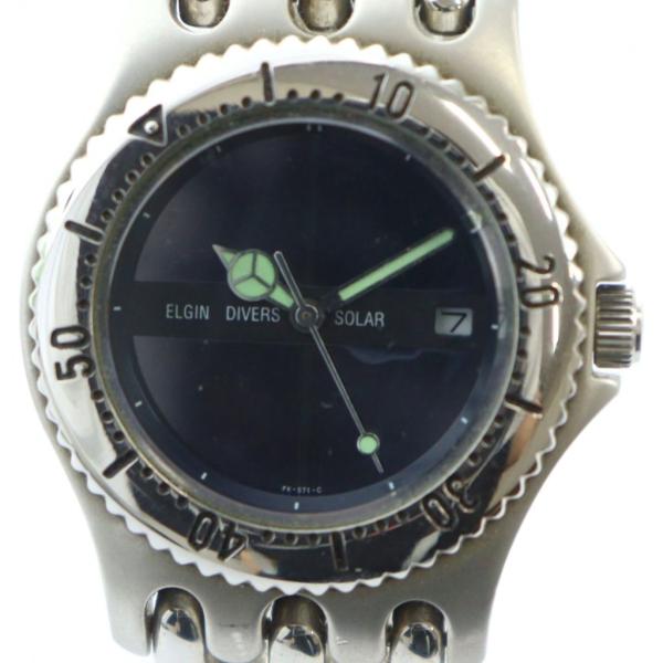エルジン ELGIN  ジャンク品 FK-571-C 腕時計 ウォッチ クォーツ 黒文字盤 カレンダー付き ロゴ シルバー色 ■GY18 /MQ メンズ【ブランド】エルジン ELGIN 【表記サイズ】実寸サイズをご参考ください。【実寸サイズ...