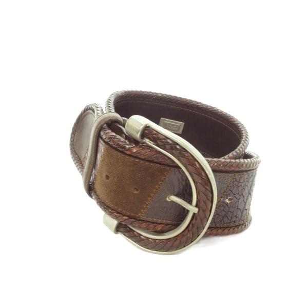 ナンニ NANNI ベルト レザー スエード 切替 ステッチ 型押し 茶 ブラウン /MN2 ■GY18 メンズ【表記サイズ】サイズ表記なし(実寸サイズをご参考ください。)【実寸サイズ】最小ウエスト：81cm　最大ウエスト：91cm　全長：...