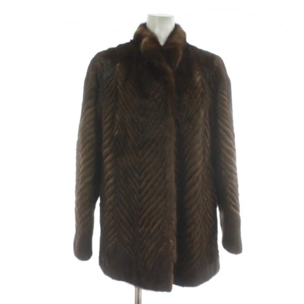 パリオン PARION ファーコート アウター 毛皮 ミンク ミドル 肩パッド 11 L 茶色 ブラウン /XZ ■GY18 レディース【表記サイズ】11 （日本サイズ L相当）【実寸サイズ】身幅：46.5cm　着丈：66.5cm　ゆき丈：...