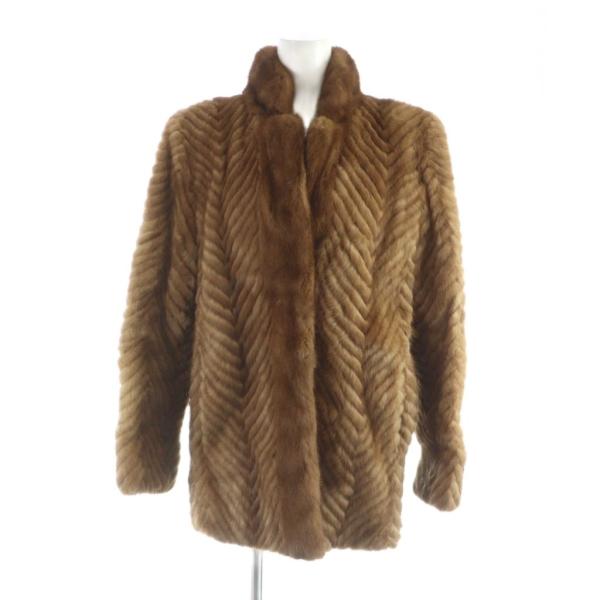 PARION 毛皮コート ショート ミンクファー 長袖 総裏地 11 L 茶 ブラウン ■GY18 /MQ レディース【表記サイズ】11【実寸サイズ】肩幅：約38cm　身幅：約44cm　着丈：約67cm　袖丈：約60cm　　【素材】ミンク【...