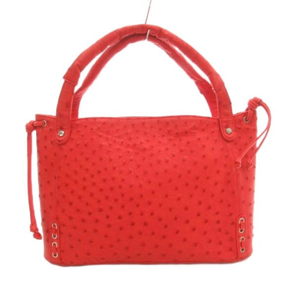 JRA認定 ハンドバッグ トート オーストリッチ レザー 赤 レッド /UO ■GY18 レディース【実寸サイズ】持ち手の長さ：45cm　ヨコ：40cm　タテ：25cm　マチ：10cm　ショルダーの長さ：-cm　　【素材】オーストリッチ【色...