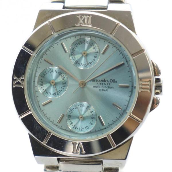 アレサンドラオーラ Alessandra Olla AO-906 腕時計 ウォッチ クォーツ 青文字盤 クロノグラフ シルバー色 ■GY18 /MQ レディース【表記サイズ】実寸サイズをご参考ください。【実寸サイズ】バンド幅：約1.4cm　...