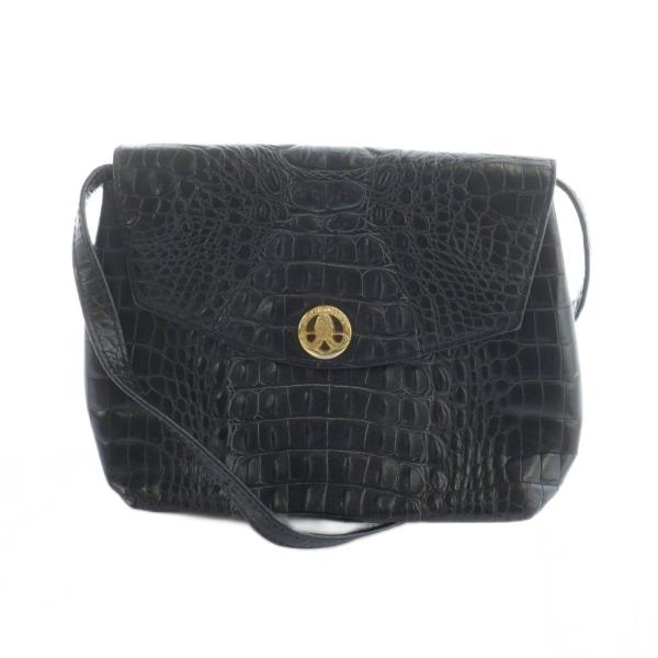 pourchet ショルダーバッグ 斜めがけ 型押しクロコ レザー 黒 ブラック ■GY18 /MQ レディース【表記サイズ】実寸サイズをご参考ください。【実寸サイズ】持ち手の長さ：-cm　ヨコ：約23cm　タテ：約16.5cm　マチ：約5...