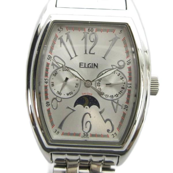 エルジン ELGIN  腕時計 トノー型 ウォッチ クォーツ クロノグラフ ムーンフェイズ シルバー色 ■GY18 /MQ メンズ【ブランド】エルジン ELGIN 【表記サイズ】実寸サイズをご参考ください。【実寸サイズ】バンド幅：約1.6c...