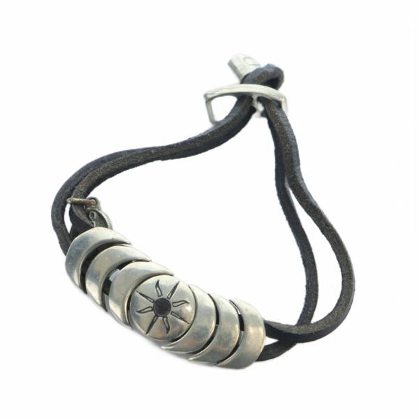 courage usa カレッジ ユーエスエー ブレスレット アクセサリー バングル レザー シルバー色 黒 ブラック ■GY11 /MQ メンズ【表記サイズ】実寸サイズをご参考ください。【実寸サイズ】幅：約1.6cm　手首周り：約20cm...