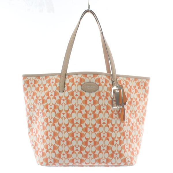 コーチ COACH トートバッグ PVC レザー メトロドリーム シグネチャー 総柄 ロゴ オレンジ 白 ホワイト F33005 /XZ ■GY17 レディース【ブランド】コーチ COACH【実寸サイズ】持ち手の長さ：51cm　ヨコ：46c...
