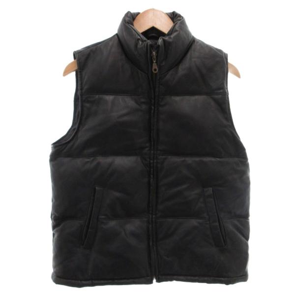 ピエルッチ pierucci ダウンベスト ジップアップ レザー 羊革 L 黒 ブラック /FF ■GY11 メンズ【表記サイズ】L【実寸サイズ】身幅：50cm　着丈：60cm　　【素材】表地 羊革　裏地 ポリエステル　ダウン袋地 ポリエス...