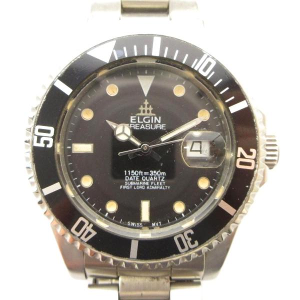 エルジン ELGIN  FK-272 TREASURE トレジャー 腕時計 ウォッチ クォーツ 黒文字盤 カレンダー付き シルバー色 ■GY18 /MQ メンズ【ブランド】エルジン ELGIN 【表記サイズ】実寸サイズをご参考ください。【実...