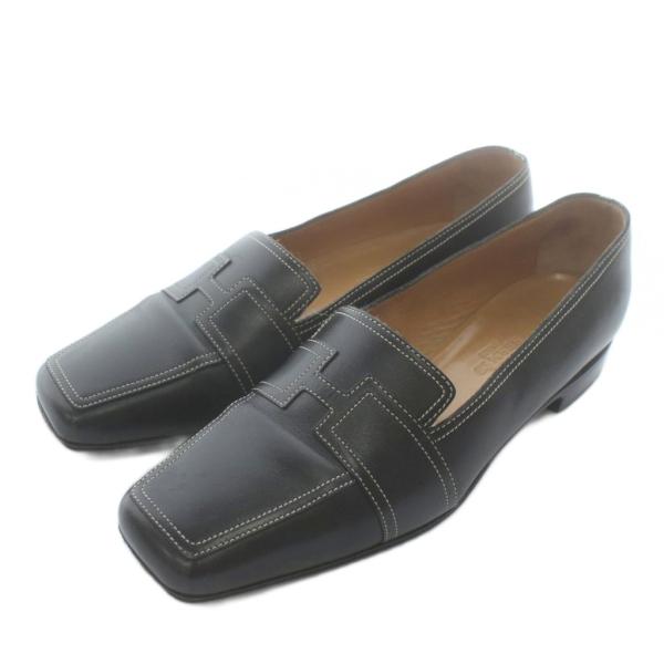 エルメス HERMES ローファー モカシン レザー スクエアトゥ Hロゴ 36 23cm 黒 ブラック /XZ ■GY18 レディース【ブランド】エルメス HERMES【表記サイズ】36 （日本サイズ 23cm相当）【実寸サイズ】ヒールの...