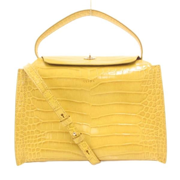 ジルダ GLIDA  ハンドバッグ ショルダー 2WAY クロコ型押し ロゴ 黄 イエロー /JS ■GY18 レディース【実寸サイズ】持ち手の長さ：-cm　ヨコ：27cm　タテ：20cm　マチ：12cm　ショルダーの長さ：90-106cm...
