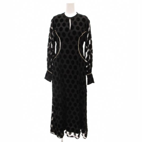 クラネ CLANE ワンピース ロング ドット柄 フロッキー マキシ ロング O 黒 ブラック /JS ■GY18 レディース【ブランド】クラネ CLANE【表記サイズ】O【実寸サイズ】肩幅：40cm　身幅：45cm　袖丈：62cm　総丈：...