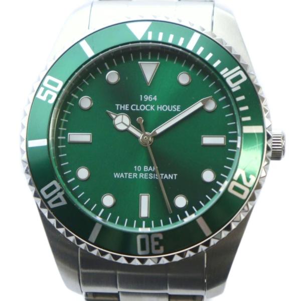 ザ・クロックハウス  THE CLOCK HOUSE MBC5002 腕時計 ウォッチ クォーツ 緑文字盤 ロゴ シルバー色 ■GY18 /MQ メンズ【表記サイズ】実寸サイズをご参考ください。【実寸サイズ】バンド幅：約1.6cm　腕周り：...