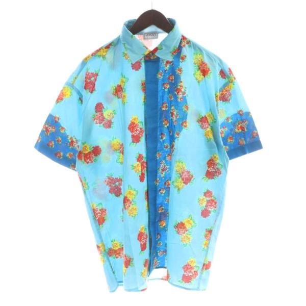 ヴェルサーチ ヴェルサーチェ VERSACE VERSACE SPORT イタリア製 カジュアルシャツ 半袖 ボタニカル柄 総柄 50 青【ブランド】ヴェルサーチ ヴェルサーチェ VERSACE【表記サイズ】50【実寸サイズ】肩幅：56cm...