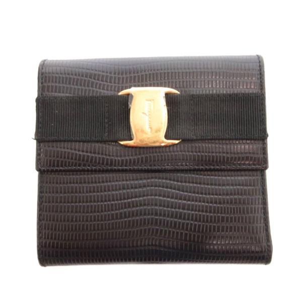 サルヴァトーレフェラガモ Salvatore Ferragamo ヴァラ VARA 二つ折り財布 ウォレット 小銭入れあり 型押しレザー 革 黒 ブラック /FF  ■GY レディース【ブランド】サルヴァトーレフェラガモ Salvatore...