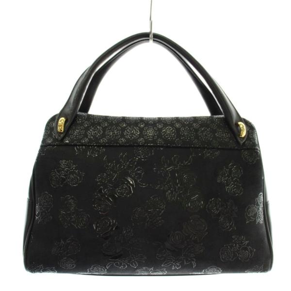 印傳屋 INDEN‐YA INDENYA ハンドバッグ 鹿革 レザー 薔薇柄 総柄 黒 ブラック /XZ ■GY18 レディース【ブランド】印傳屋 INDEN‐YA INDENYA【実寸サイズ】持ち手の長さ：29.5cm　ヨコ：26cm　タ...