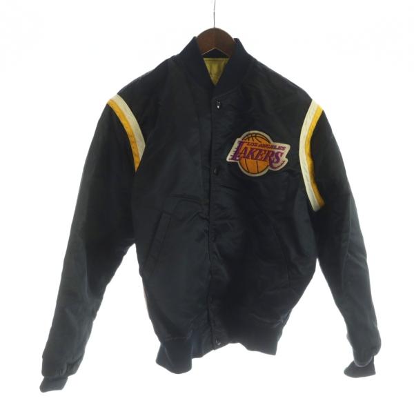 90s NBA STARTER USA製 レイカーズ Lakers ブルゾン 長袖 シングル 総裏地 M 黒 ブラック ■GY18 /MQ メンズ【表記サイズ】M【実寸サイズ】肩幅：約46cm　身幅：約54cm　着丈：約62cm　袖丈：約6...