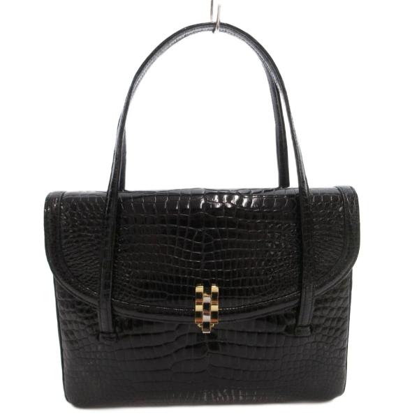 Modell Royal ハンドバッグ 手提げ クロコレザー 黒 ブラック /FF ■GY18 【実寸サイズ】持ち手の長さ：53cm　ヨコ：25cm　タテ：19.5cm　マチ：7cm　　【素材】クロコレザー【色】黒 ブラック 【状態】・角ス...