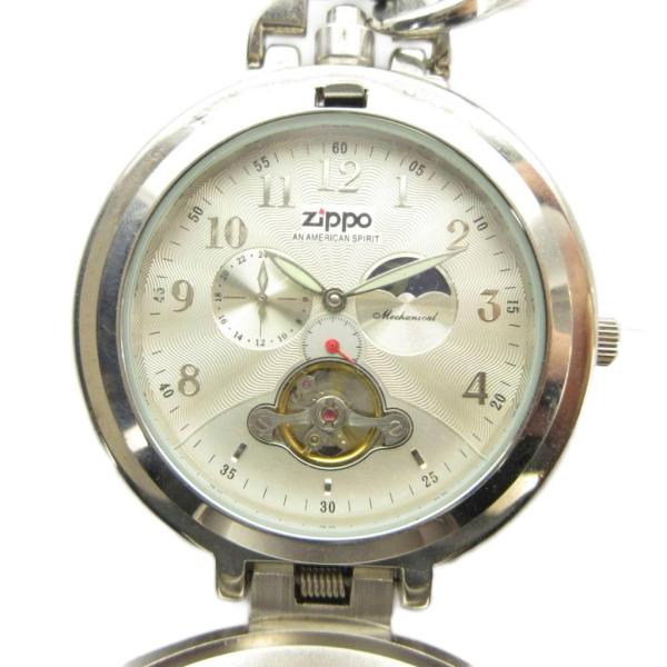 ジッポー ZIPPO 懐中時計 ウォッチ 自動巻き スケルトン ムーンフェイズ  オープンハート シルバー色 ■GY18 /MQ メンズ【ブランド】ジッポー ZIPPO【表記サイズ】実寸サイズをご参考ください。【実寸サイズ】バンド幅：-cm...