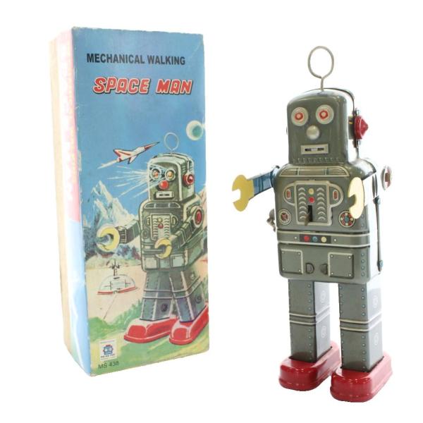 HA HA TOY MECHANICAL WALKING SPACE MAN スペースマン おもちゃ ブリキ 復刻版 ゼンマイ式 動作確認済 箱付き MS438【実寸サイズ】全長 21.8cm　横幅 約7.7cm　【素材】ブリキ【仕様】ゼン...