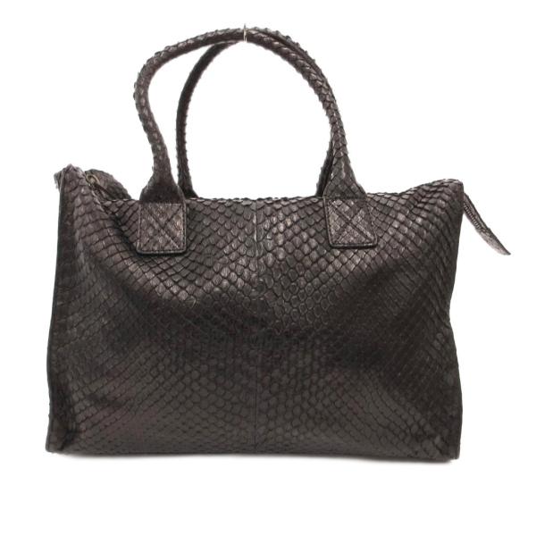 INTRIGUE ボストンバッグ トート パイソンレザー 黒 ブラック /JS ■GY11 レディース【実寸サイズ】持ち手の長さ：46cm　ヨコ：39cm　タテ：26cm　マチ：15cm　ショルダーの長さ：-cm　　【素材】パイソンレザー【...