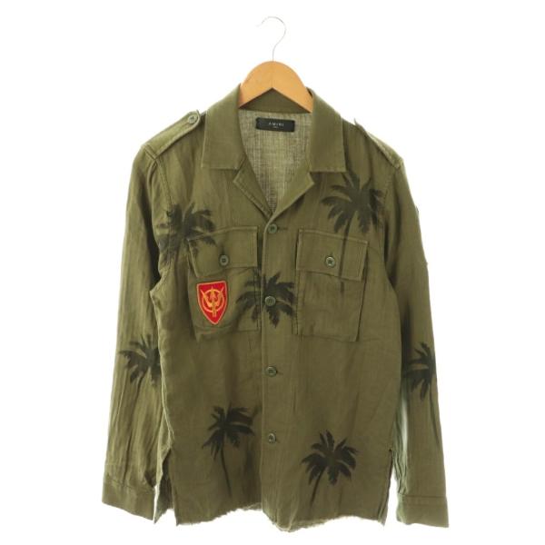 アミリ AMIRI ミリタリーシャツ 長袖 カシミヤ混 IT46 カーキ /ES ■GY18 メンズ【ブランド】アミリ AMIRI【表記サイズ】IT46 【実寸サイズ】肩幅：42cm　身幅：52cm　着丈：約72cm　袖丈：63cm　　【素...