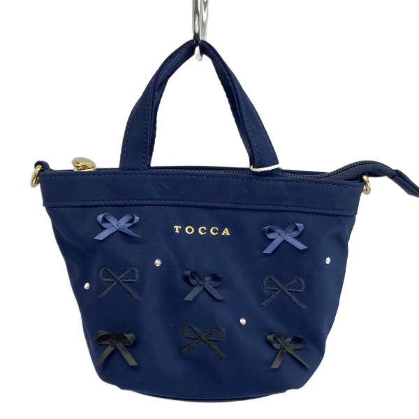 未使用品 トッカ TOCCA BAMBINI RIBBON TOTE トートバッグ ショルダー 2WAY リボン ラインストーン ロゴ 刺繍 F 紺 ネイビー【ブランド】トッカ TOCCA【表記サイズ】F【実寸サイズ】持ち手の長さ：18cm...