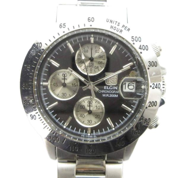 エルジン ELGIN  FK-1184N-SL 腕時計 ウォッチ クォーツ クロノグラフ カレンダー付き 黒文字盤 シルバー色 ■GY18 /MQ メンズ【ブランド】エルジン ELGIN 【表記サイズ】実寸サイズをご参考ください。【実寸サイ...