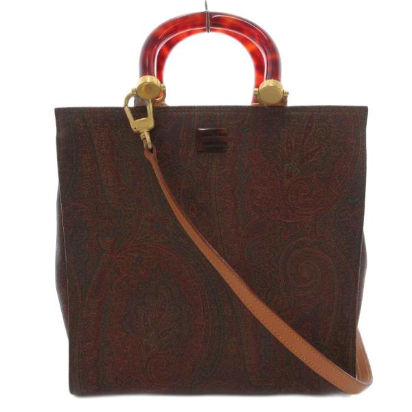 エトロ ETRO ハンドバッグ ショルダー 2WAY ペイズリー PVC レザー 総柄 茶 ブラウン /FF ■GY11 レディース【ブランド】エトロ ETRO【実寸サイズ】持ち手の長さ：24cm　ヨコ：24cm　タテ：24cm　マチ：10...