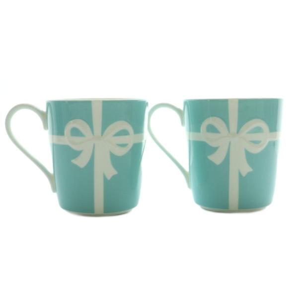 ティファニー TIFFANY &amp; CO. ブルーリボンマグカップ コップ 食器 ペア 2点セット バイカラー ティファニーブルー 白 ホワイト /BB【ブランド】ティファニー TIFFANY &amp; CO.【実寸サイズ】直径：8...