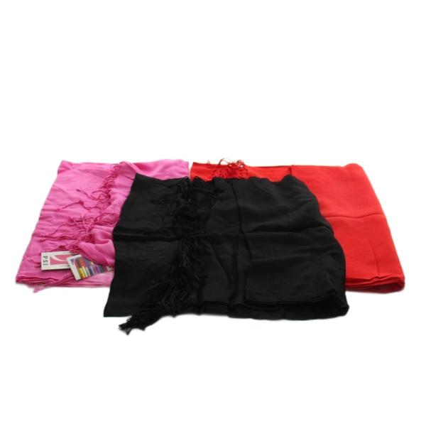 未使用品 パシュミナ Pashmina ストール 3点セット フリンジ カシミヤ ピンク 赤 レッド 黒 ブラック /AN62 ■GY18 レディース【実寸サイズ】（赤）　全長 約172cm　幅  約66cm　　（ピンク）　全長 約178c...