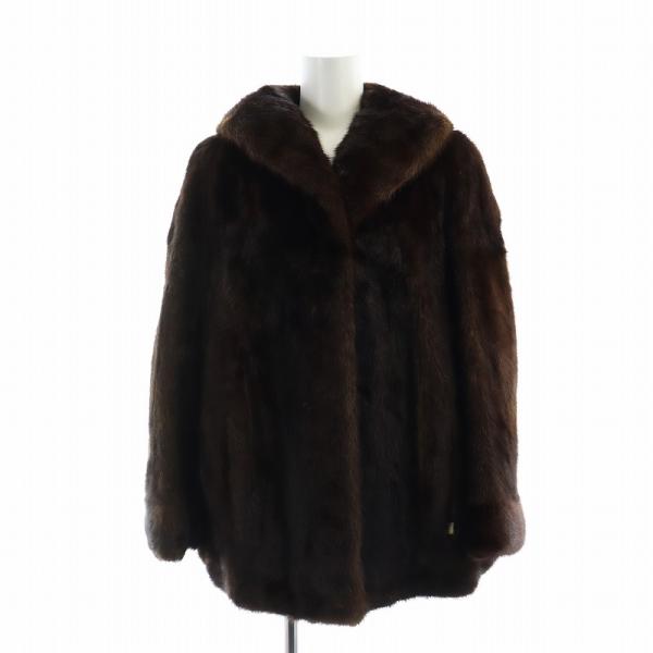 メイシーズ Macy's 毛皮コート ミドル 長袖 ミンクファー 総裏地 裏地刺繍 ネーム刺繍入り 茶 ブラウン ■GY22 /MQ レディース【表記サイズ】サイズ表記なし(実寸サイズをご参考ください。)【実寸サイズ】身幅：約49cm　着丈...