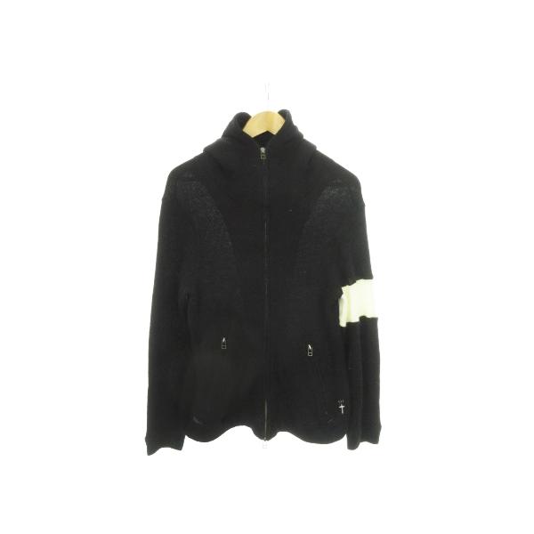 コードナンバーエイト CHORD NUMBER EIGHT ニットパーカー ダブルジップ 長袖 刺繍 配色 ワンポイント ウール アンゴラ M 黒【表記サイズ】M【実寸サイズ】肩幅：44cm　身幅：43cm　袖丈：58cm　着丈：58cm　...