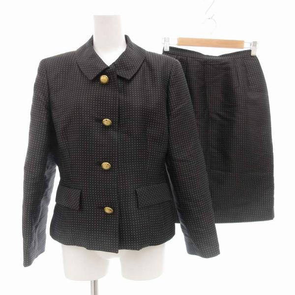 コージワタナベスタイル セットアップ フォーマル 上下2点セット シルク ドット柄 ジャケット タイトスカート ひざ丈 9 黒【表記サイズ】9【実寸サイズ】ジャケット 肩幅：約39cm　ジャケット 身幅：約48cm　ジャケット 袖丈：約56...