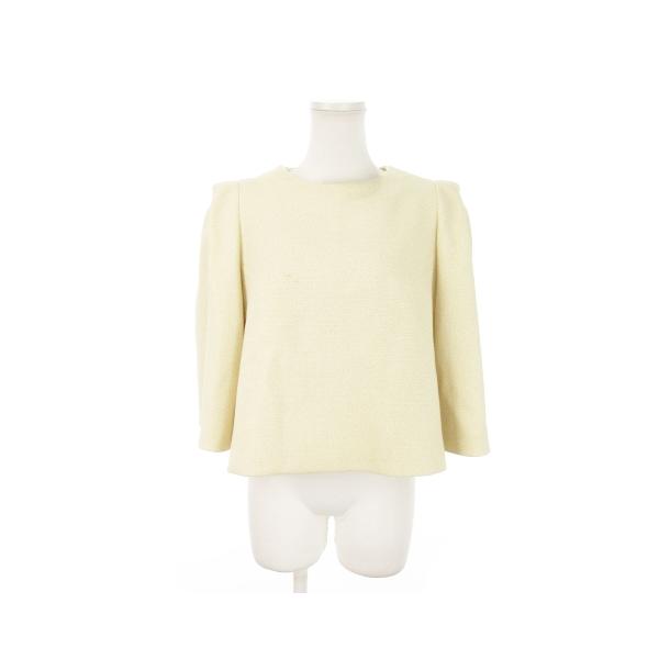 パハマン Pachman ブラウス ツイード ラウンドネック 七分袖 フレアスリーブ バックスナップボタン 黄 イエロー /MN23 ■GY19【表記サイズ】サイズ表記なし(実寸サイズをご参考ください。)【実寸サイズ】肩幅：32cm　身幅：...