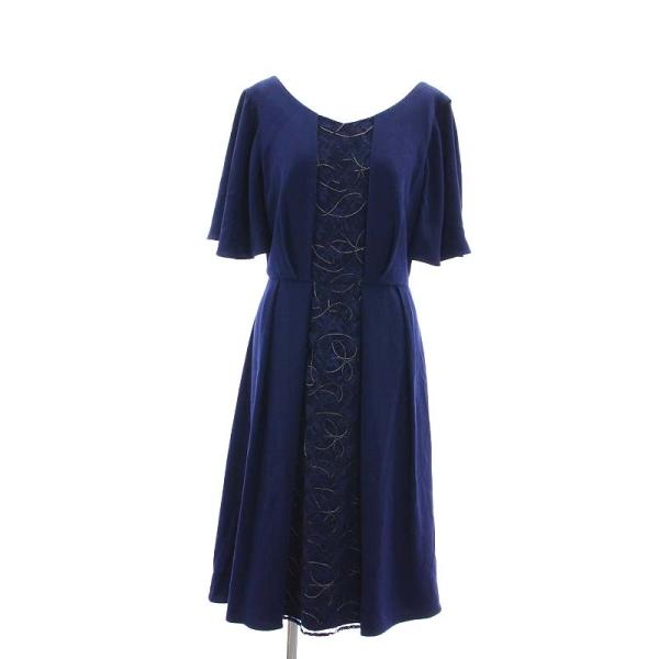 EMOTIONALL DRESSES エモーショナルドレッシーズ 東京ソワール ドレス ワンピース ロング丈 ミモレ丈 半袖 レース 40 M 紺 ■PN【表記サイズ】40（日本サイズM相当）【実寸サイズ】着丈：約44cm　ゆき丈：約98c...