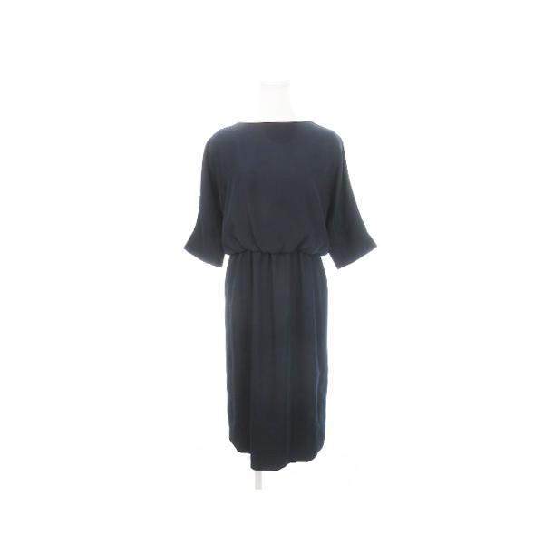 ラセーヌプリヴェ LA SCENE PRIVEE ワンピース ひざ丈 五分袖 ウエストマーク 紺 ネイビー /AH5 ■GY99 レディース【表記サイズ】サイズ表記なし(実寸サイズをご覧ください)【実寸サイズ】身幅：45cm　着丈：100c...