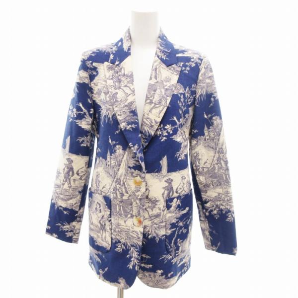 ATELIER CRUMP ジャケット シングル 2B ピークドラペル 総柄 36 ブルー 青 ホワイト 白 /TI レディース【表記サイズ】36【実寸サイズ】肩幅：約38cm　身幅：約44cm　袖丈：約59cm　着丈：約71cm　　【素材...