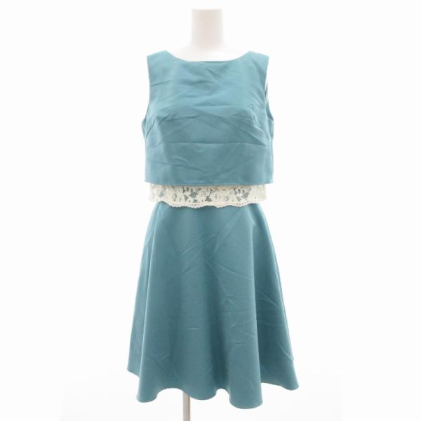 未使用品 エメ アンシェ aimer anche パーティーワンピース ドレス ノースリーブ ひざ丈 9 スカイブルー 白 ホワイト /GV【表記サイズ】9【実寸サイズ】肩幅：約33cm　身幅：約44cm　袖丈：--cm　総丈：約98cm　...