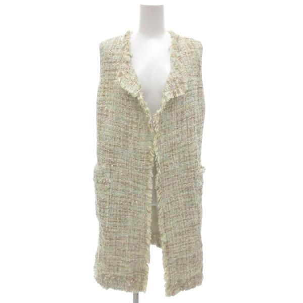 LA SC?NE PRIVEE ツイードジャケット ノーカラー ノースリーブ マルチカラー /KR レディース【表記サイズ】サイズ表記なし(実寸サイズをご参考ください。)【実寸サイズ】身幅：約87cm　総丈：約47cm　　【素材】表記なし　...